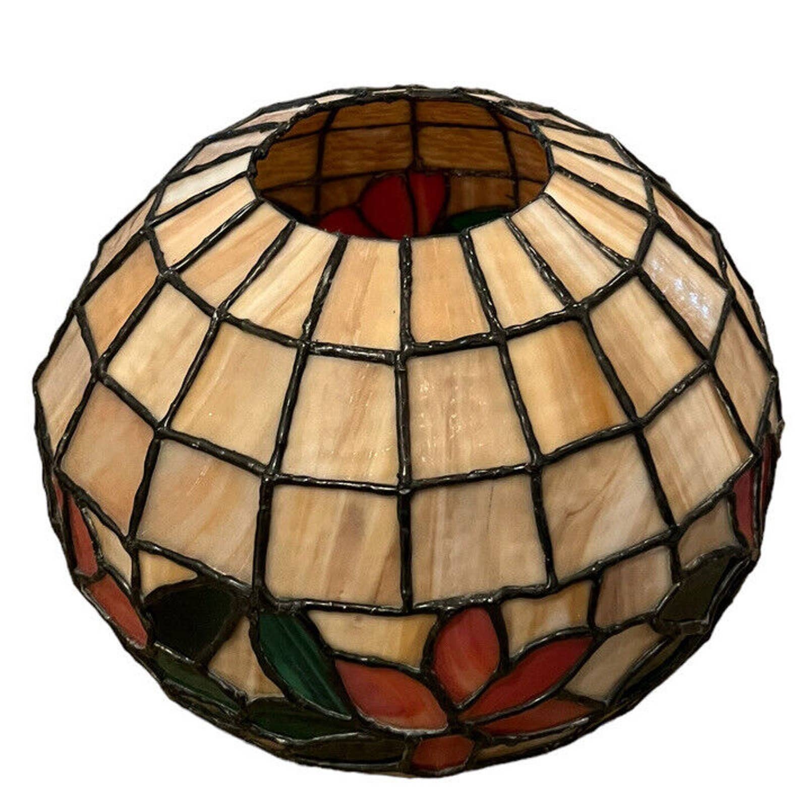 Tiffany Style Flower Stained Art Glass Large Lamp Shade Only 10x7 Flaw ...