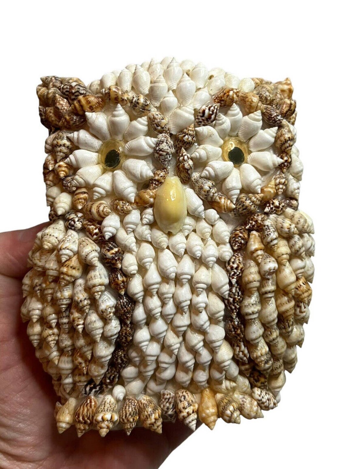 Vintage Sea Shell Owl Figurine Folk Art Bird Statue Kitschy Beach Decor ...