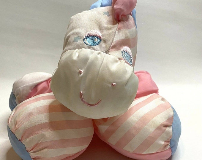 Fisher Price Puffalump Pony Horse Zebra White Stripes Blue Pink Stuffed ...