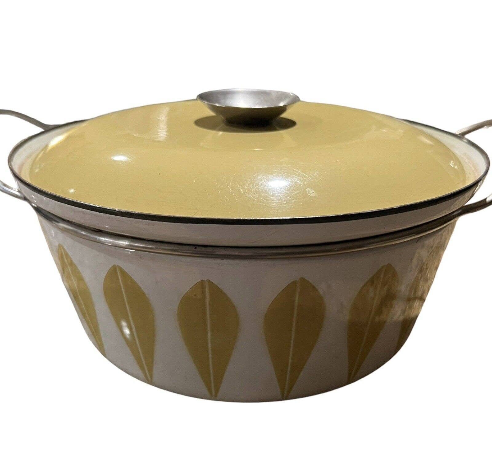 Vtg MCM Cathrineholm Norway Lotus Butterscotch Casserole Dutch Oven Pot ...