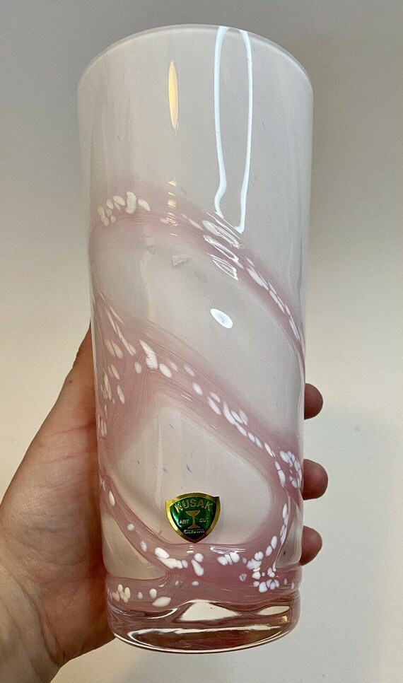Kusak Fantasia Cut Crystal Vase Art Glass Pink Swirl Signed - Etsy