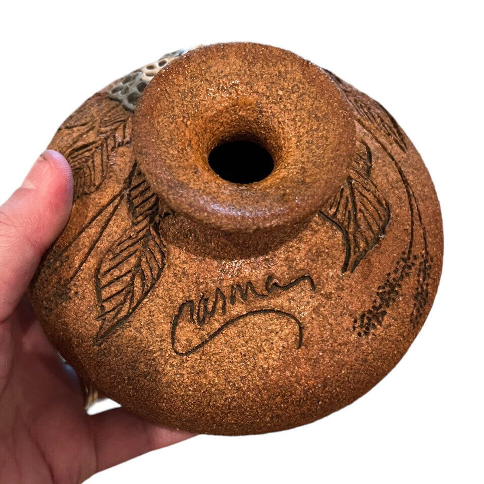 Vintage Sand Pottery Vase Signed S.J.T. Carma Hand Crafted Vase 1980's ...