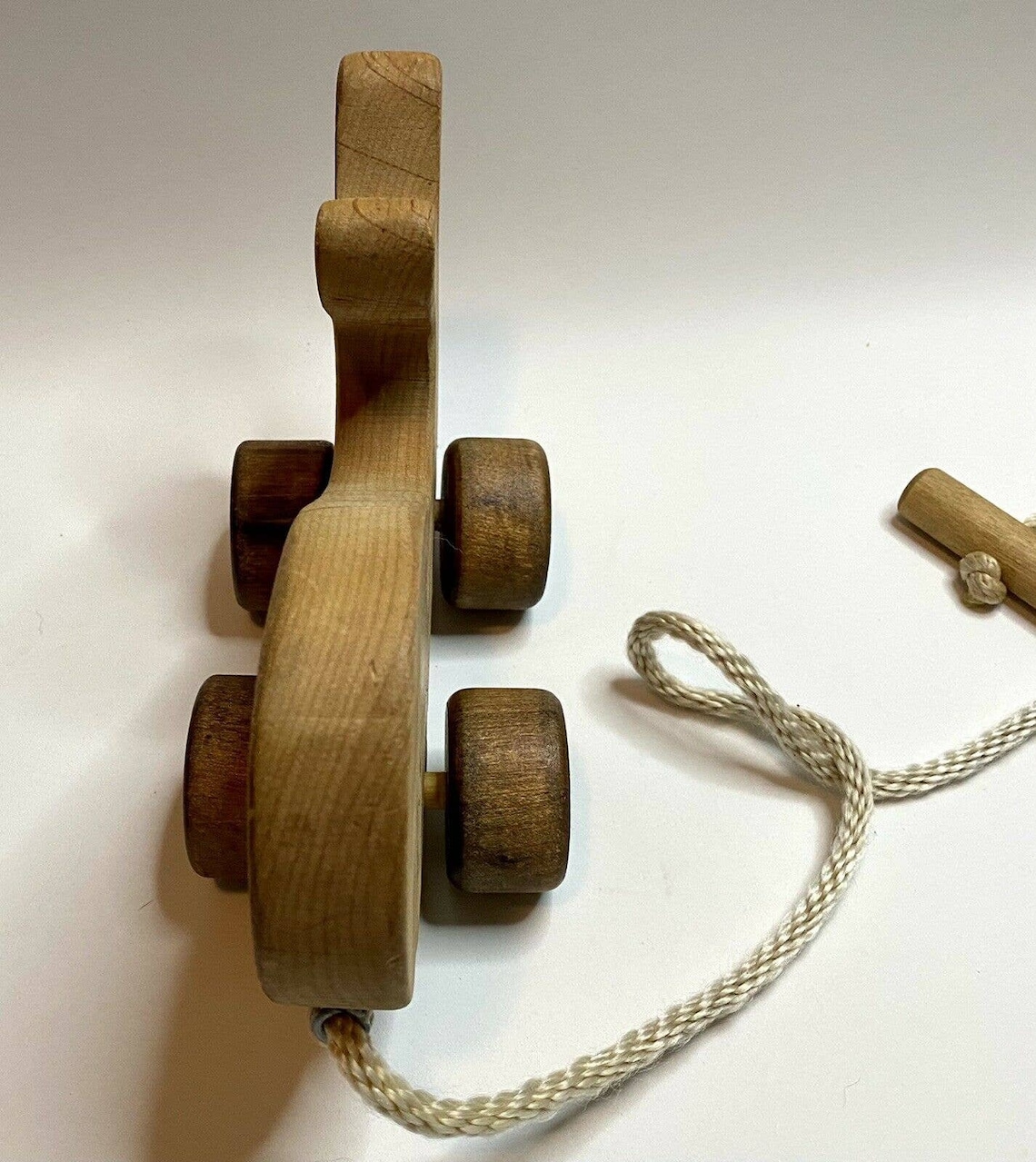 Handmade Whale Wood Pull Toy Wobbly Fun Wheels String Rope Fish Nursery ...