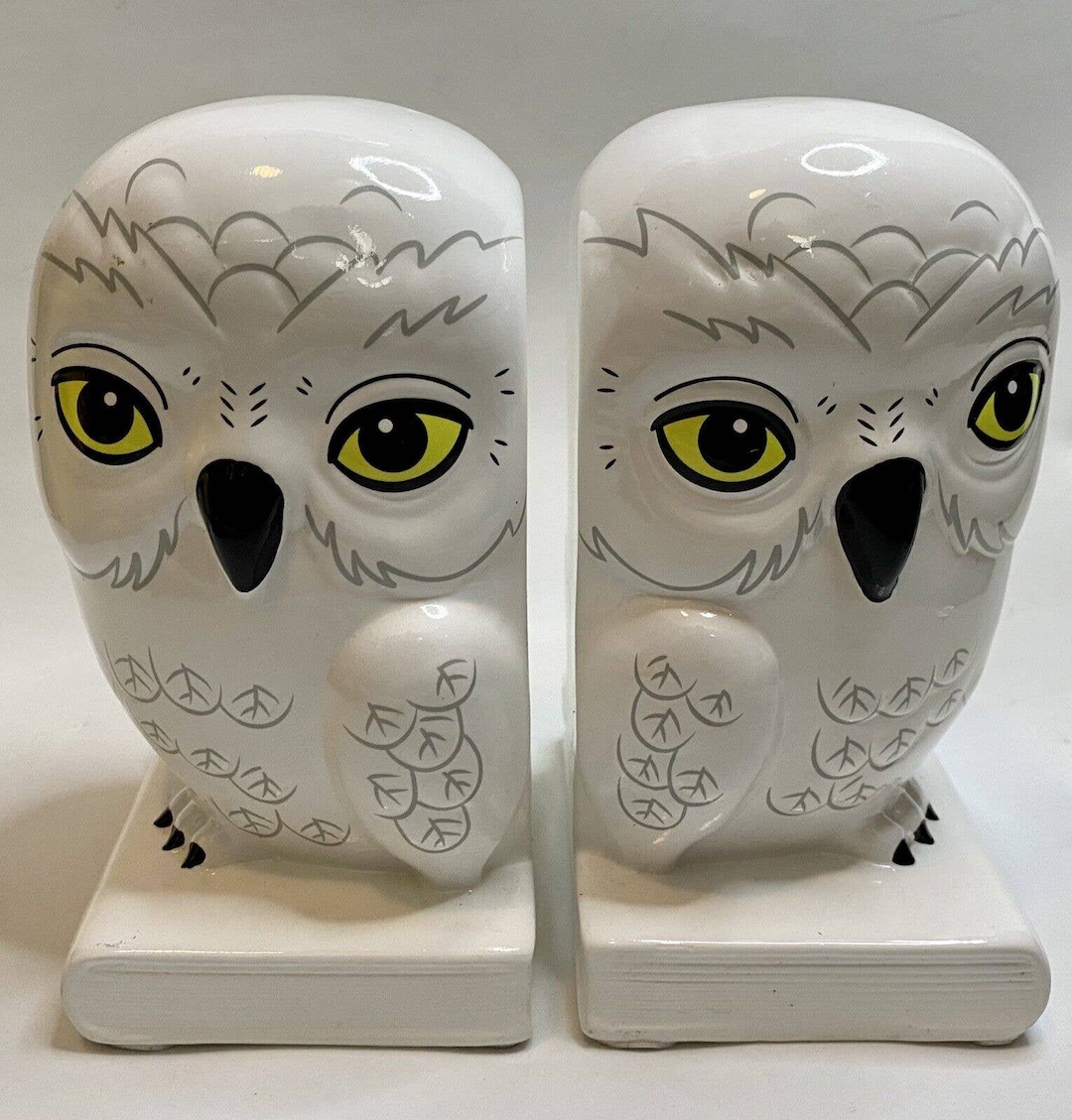 Harry Potter Hedwig White Snow Owl Bookend Set of Two HTF Fab NY Warner ...