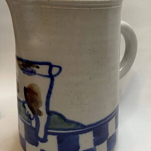 DEBBIE DEAN Pottery Pitcher Spotted Cow Blue Checkers Folk Art Ceramic ...