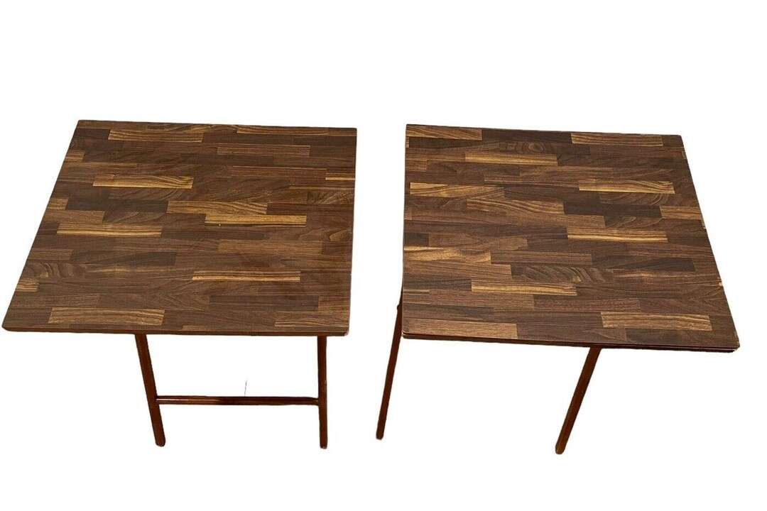 Vintage MCM SCHEIBE Folding TV Table Tray High Wood Stand Set of Two - Etsy