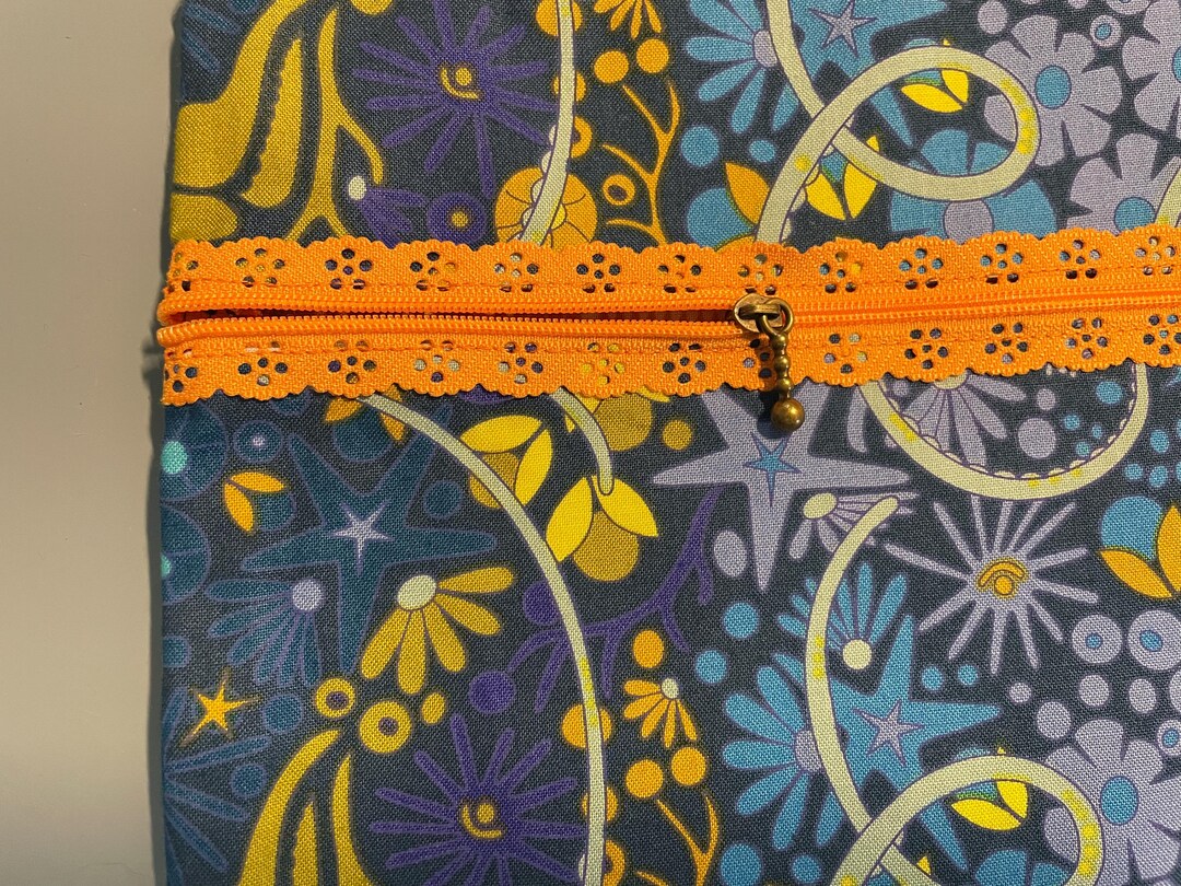 Blue and Orange Floral Mermaid Flat Zippered Pouch Alison Glass Fabric ...