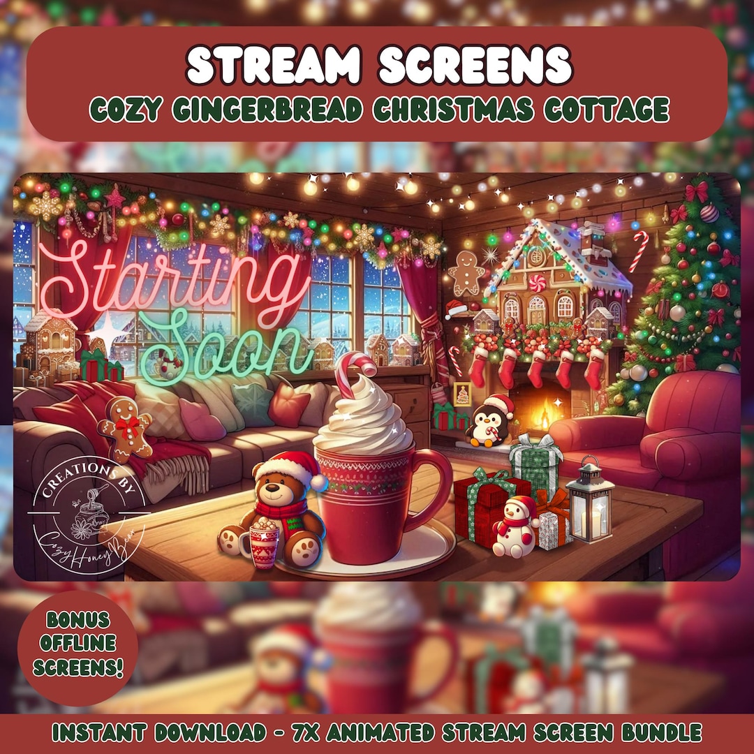 Cozy Gingerbread Christmas Cottage Stream Screens | Animated Overlay ...
