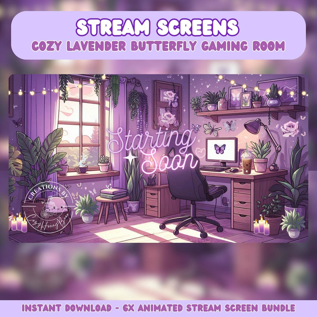 Lavender Butterfly Animated Stream Screens: Cozy Gaming Room Overlay ...