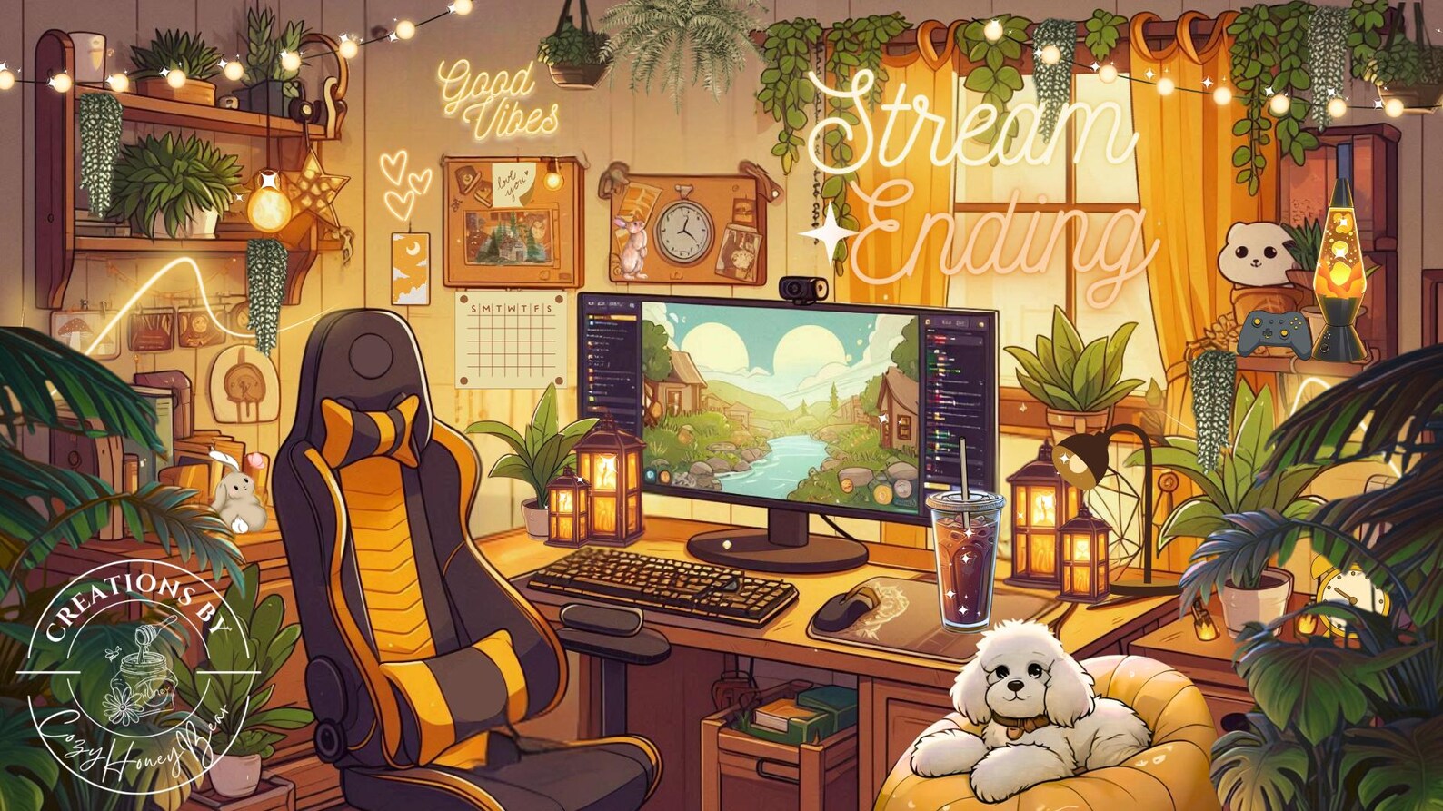 Cozy Butter Yellow Lo-fi Gaming Room Animated Stream Screens (digital ...