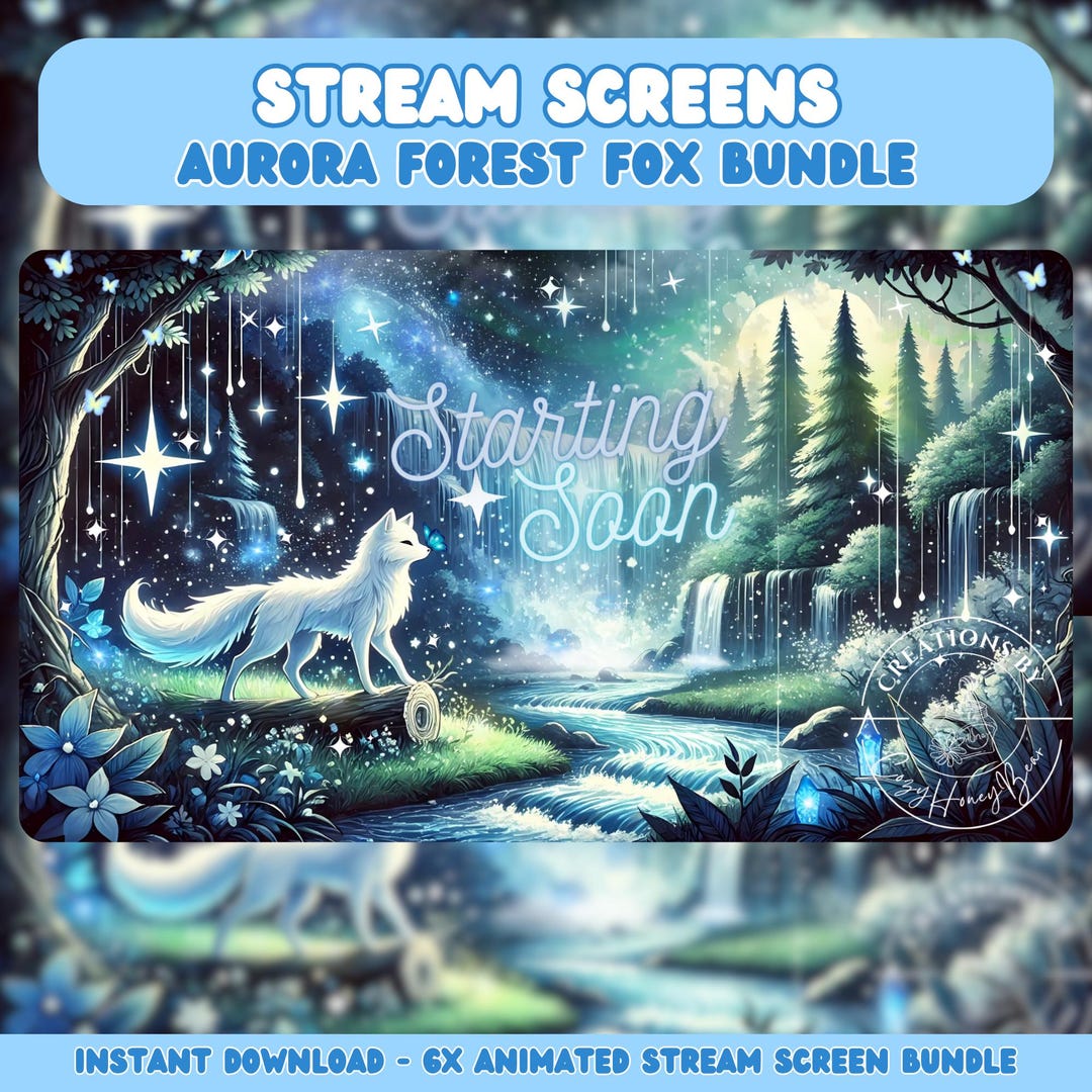 Aurora Forest Fox Animated Stream Screen Package 6x Affordable Twitch ...