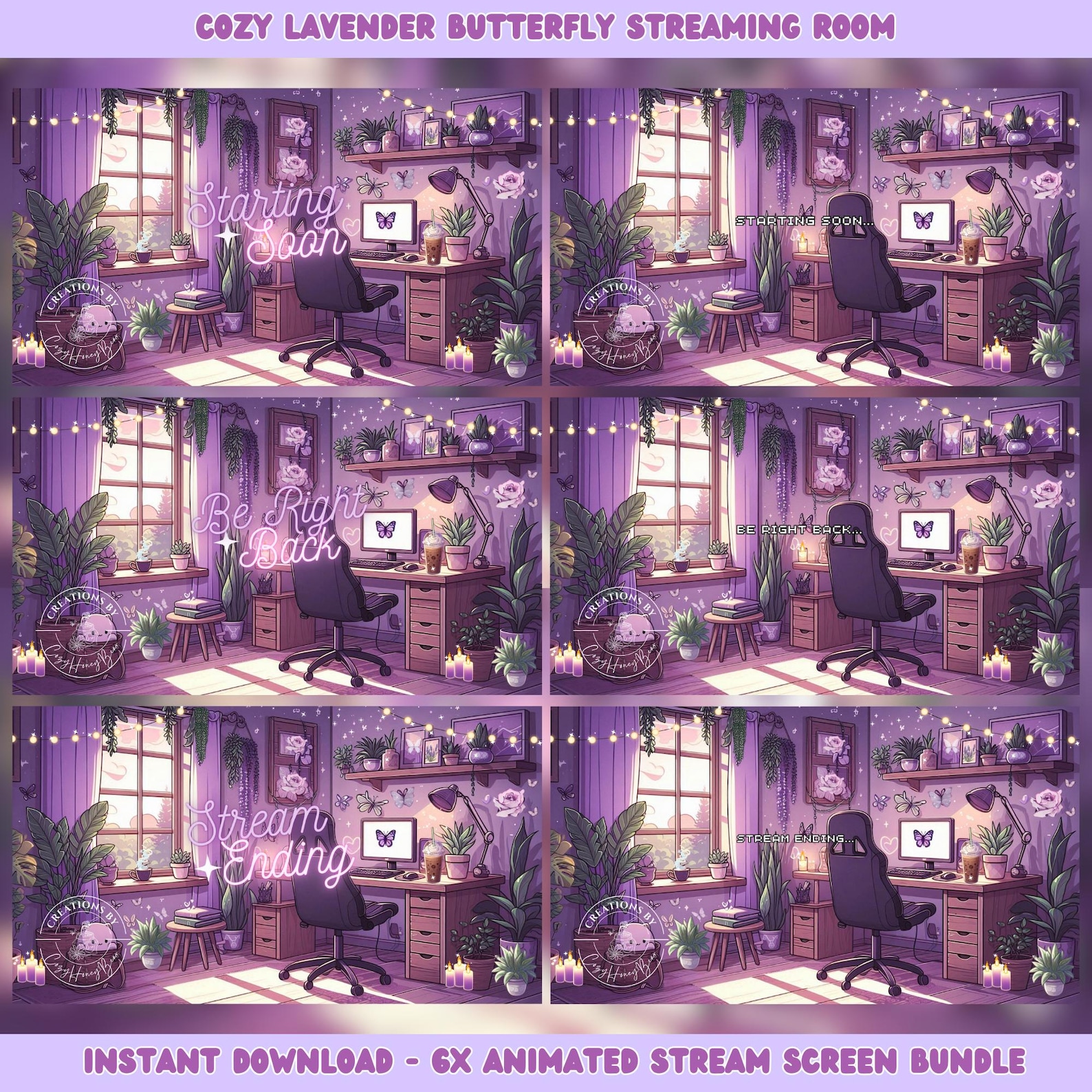 Lavender Butterfly Animated Stream Screens: Cozy Gaming Room Overlay ...