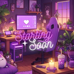 Cozy Purple Lo-fi Gaming Room Animated Stream Screen Package 6x ...
