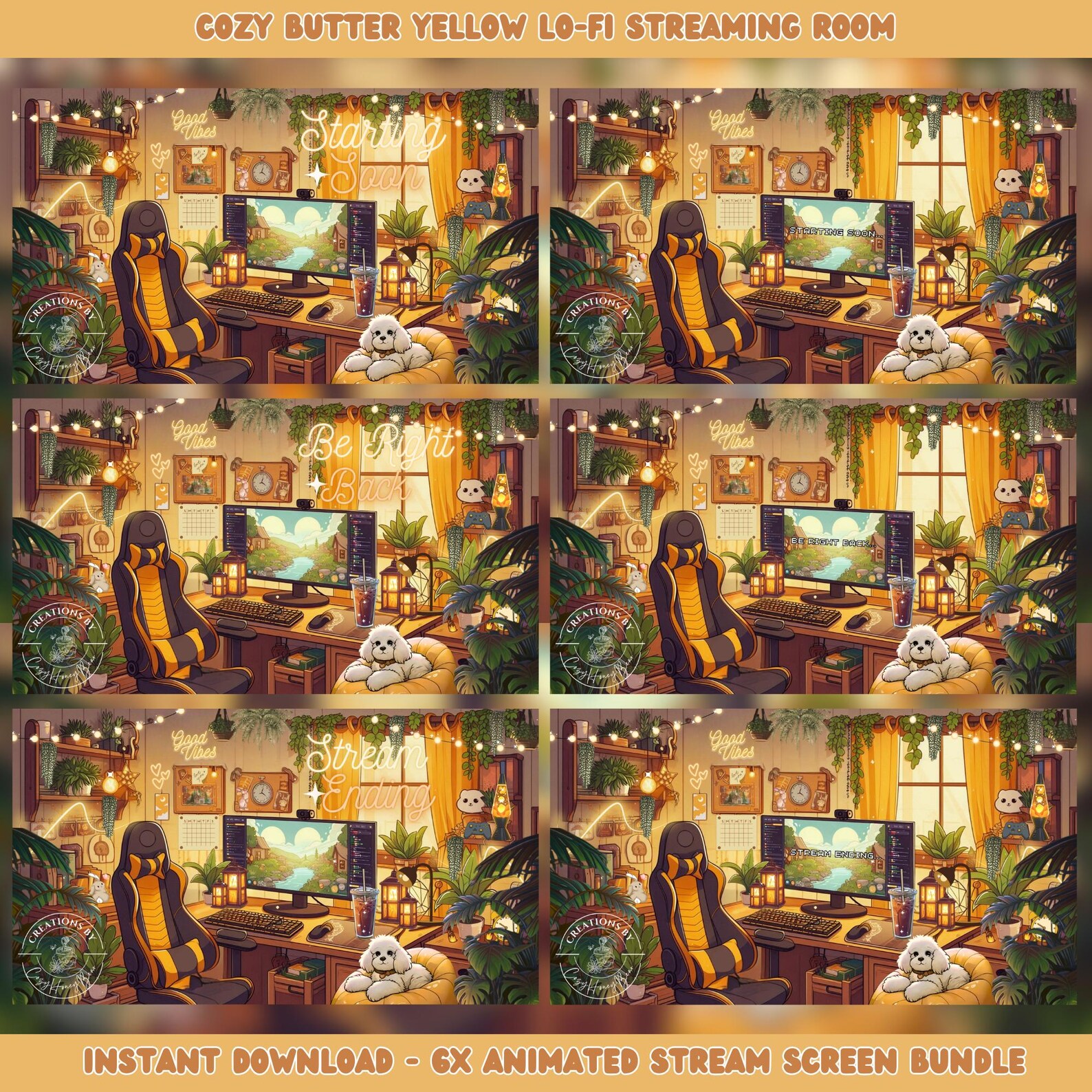 Cozy Butter Yellow Lo-fi Gaming Room Animated Stream Screens (digital ...