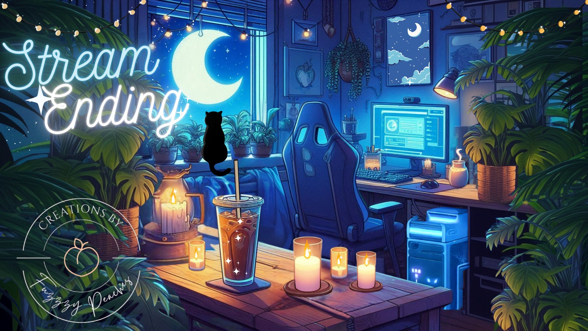 Cozy Blue Lo-fi Gaming Room Animated Stream Screen Package 6x ...