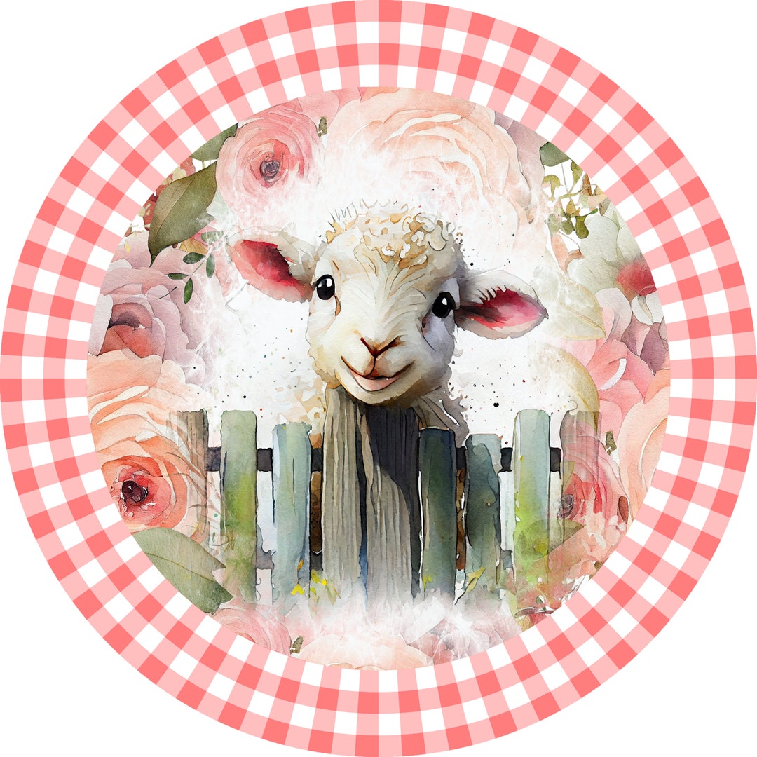 Gingham Frame, Spring Lamb Sign, Easter Lamb, 11 Inch Round Wreath Sign ...