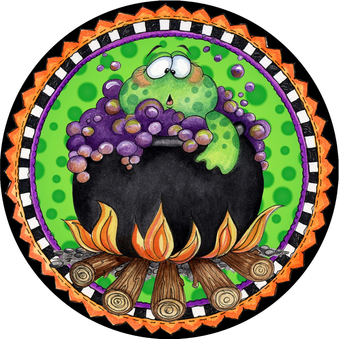 Frog Cauldron Wreath Sign WATERCOLOR STYLE Halloween Candy - Etsy