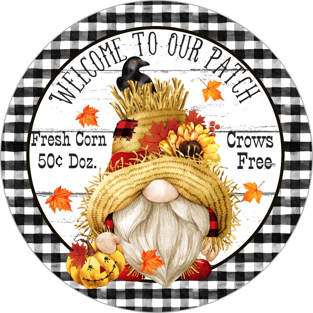 Welcome Fall Gnome Sign, Gnome Sign, 8 or 11inch, Round Wreath Sign ...
