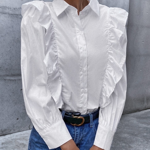 White Ruffle Blouse - Etsy