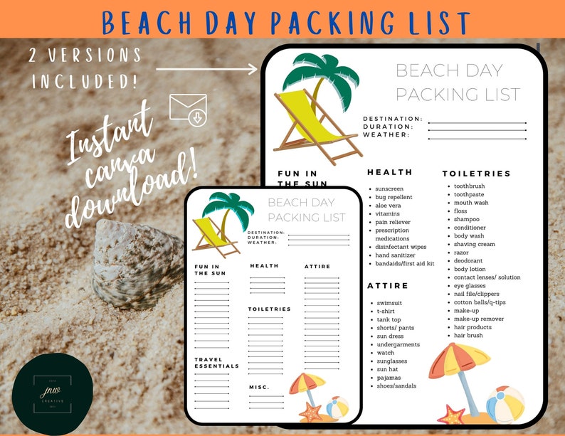 Beach Day Packing List - Etsy