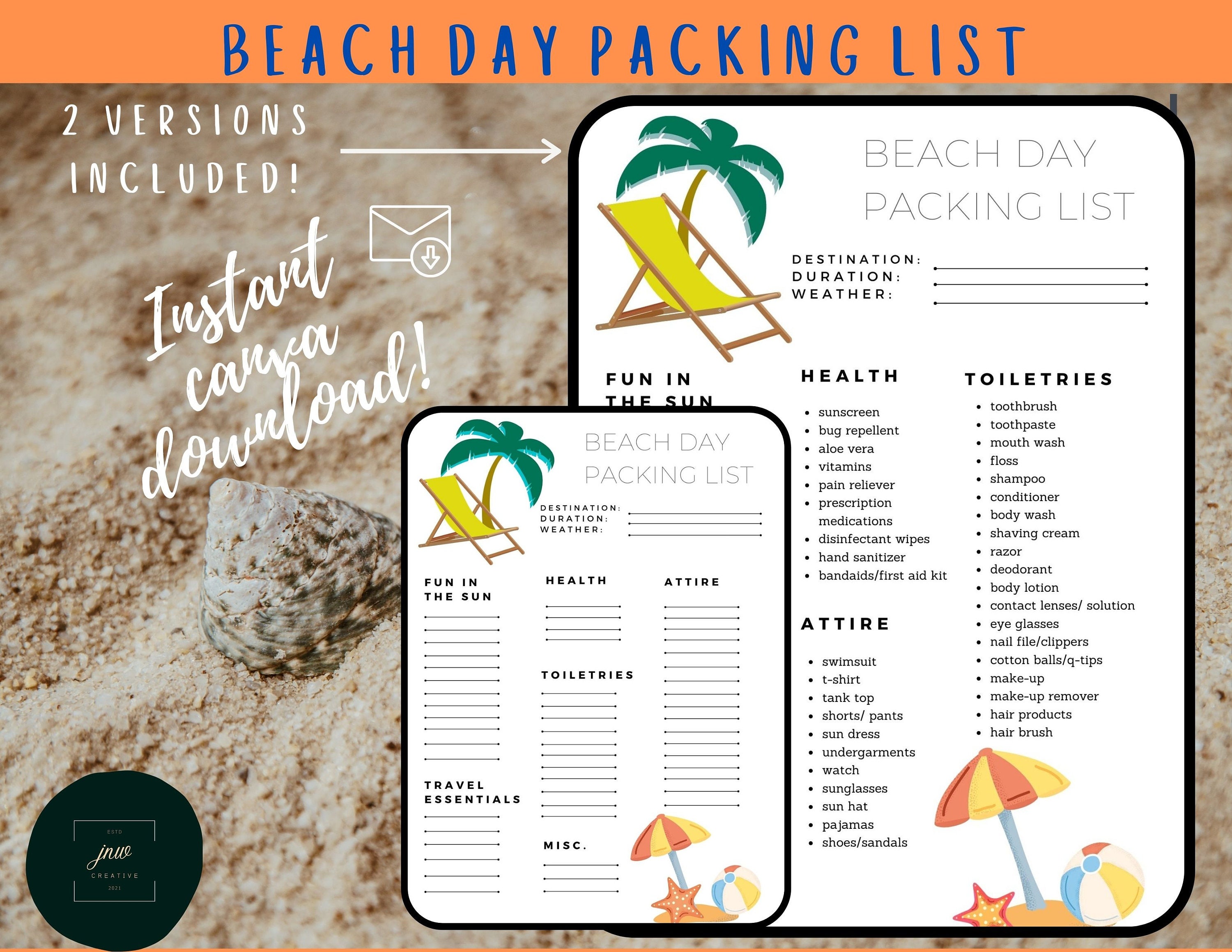 Beach Day Packing List - Etsy