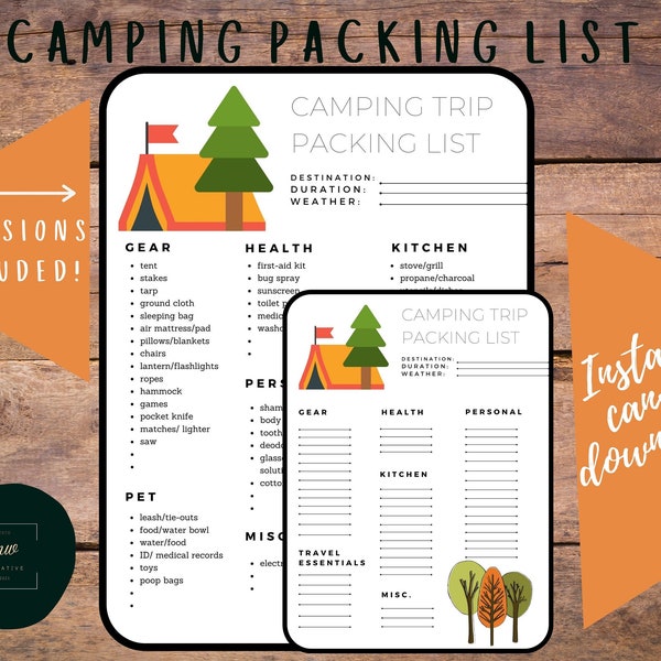 Camping Packing List - Etsy