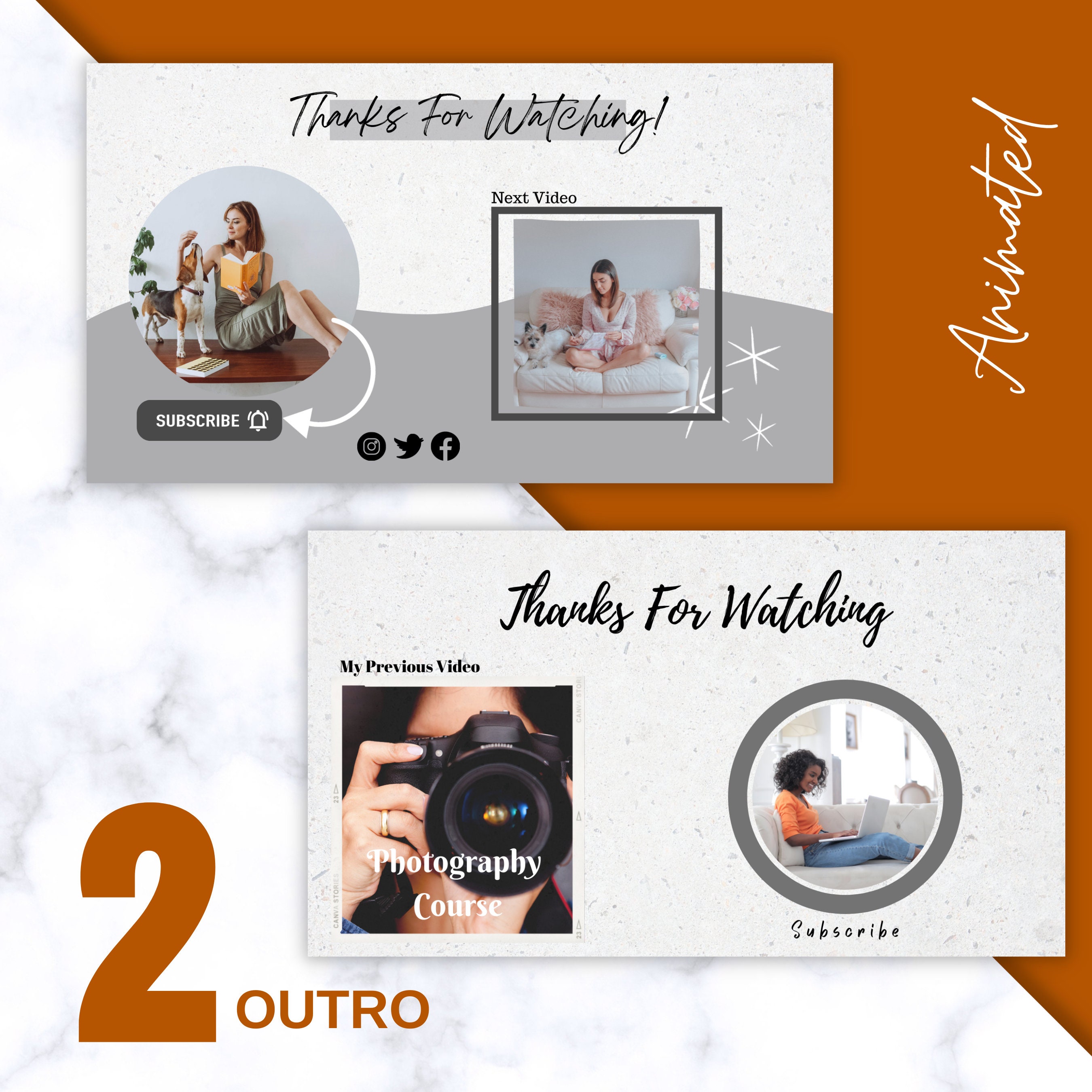 Gray Youtube Branding Kit Personalized Youtube Banner End Screen Intro ...