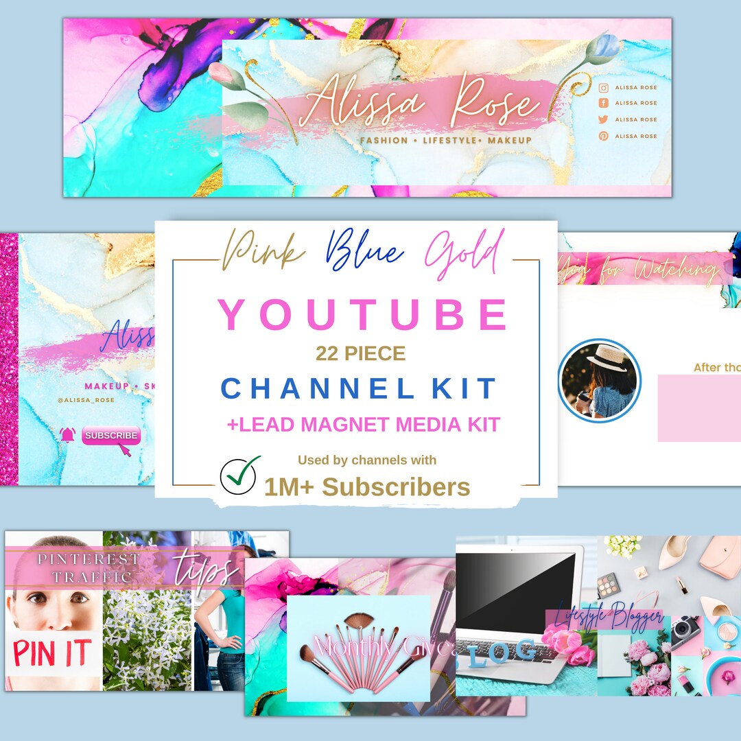 Youtube Branding Pink Blue, End Screen, Youtube Banners, Thumbnail ...
