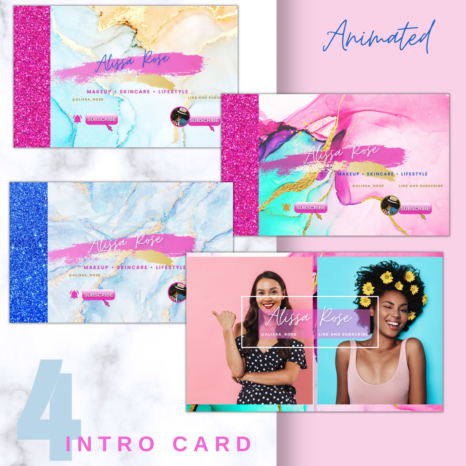 Youtube Branding Pink Blue End Screen Youtube Banners - Etsy