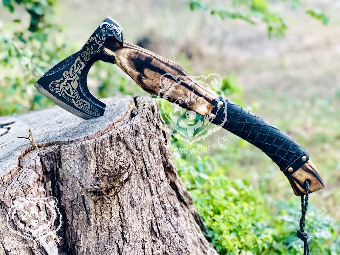 Cutting & Carving Camping Hatchet Hand Forged Viking Axe with Rose Wood ...