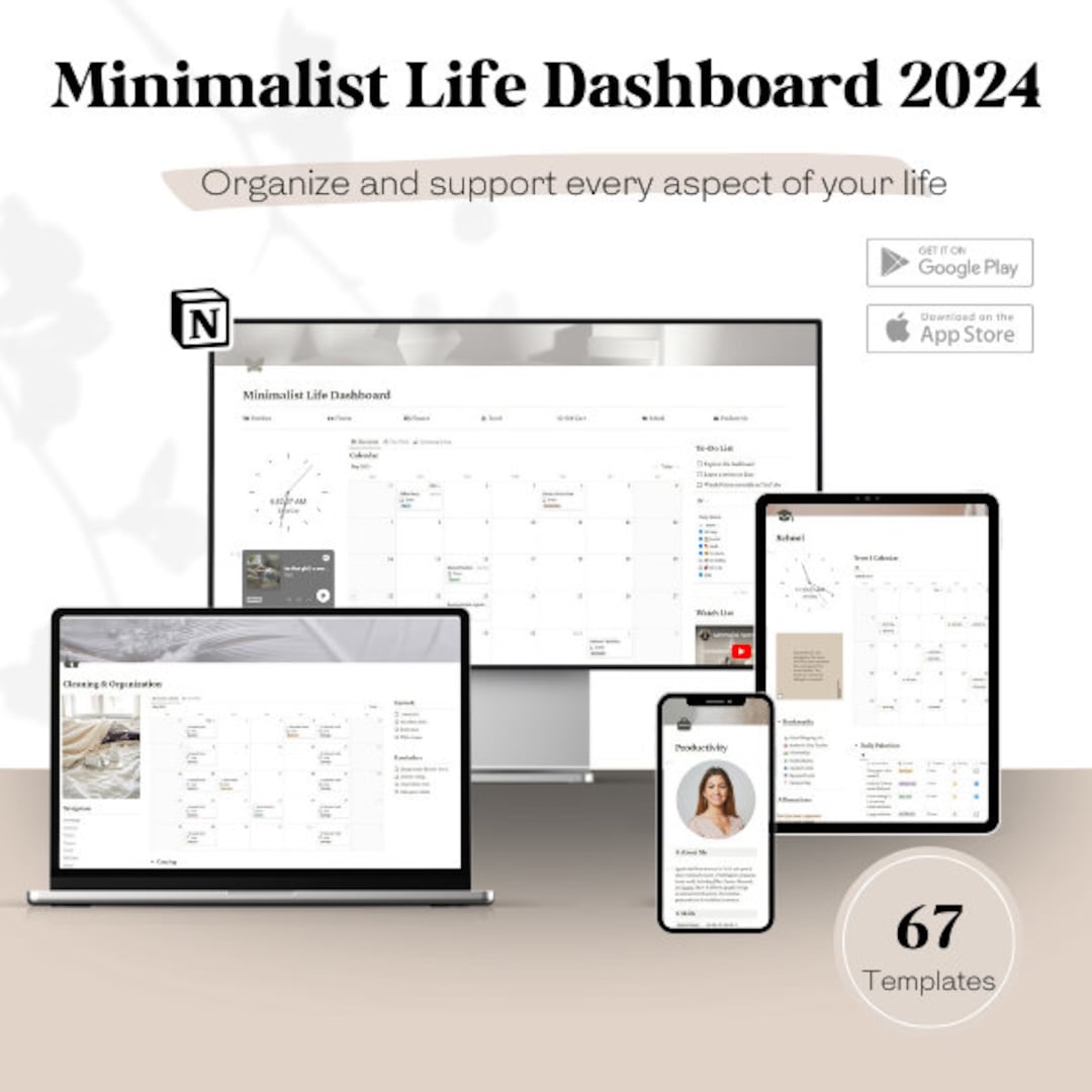 Minimalist Life Dashboard 2024 Notion Planner 67 Templates Bundle All ...
