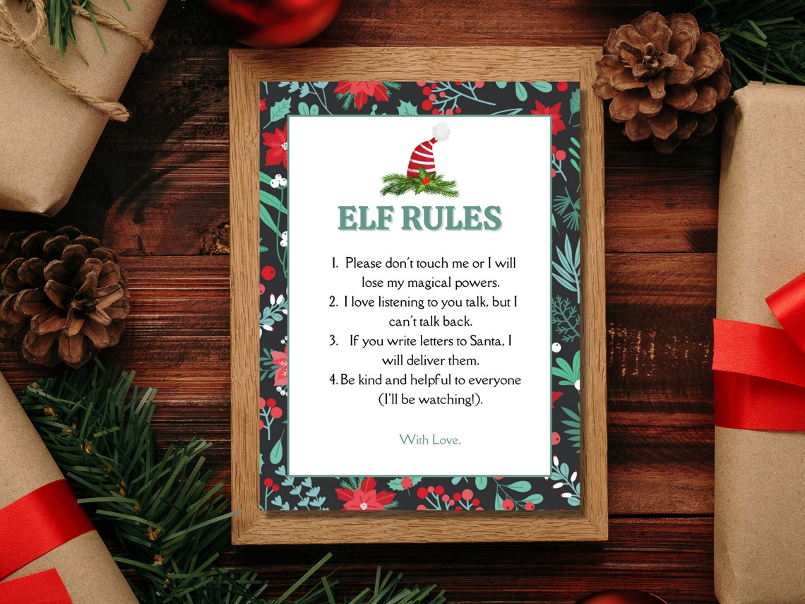 Elf Rules Sign Printable Elf Arrival Shelf Rules Christmas Elf Return ...