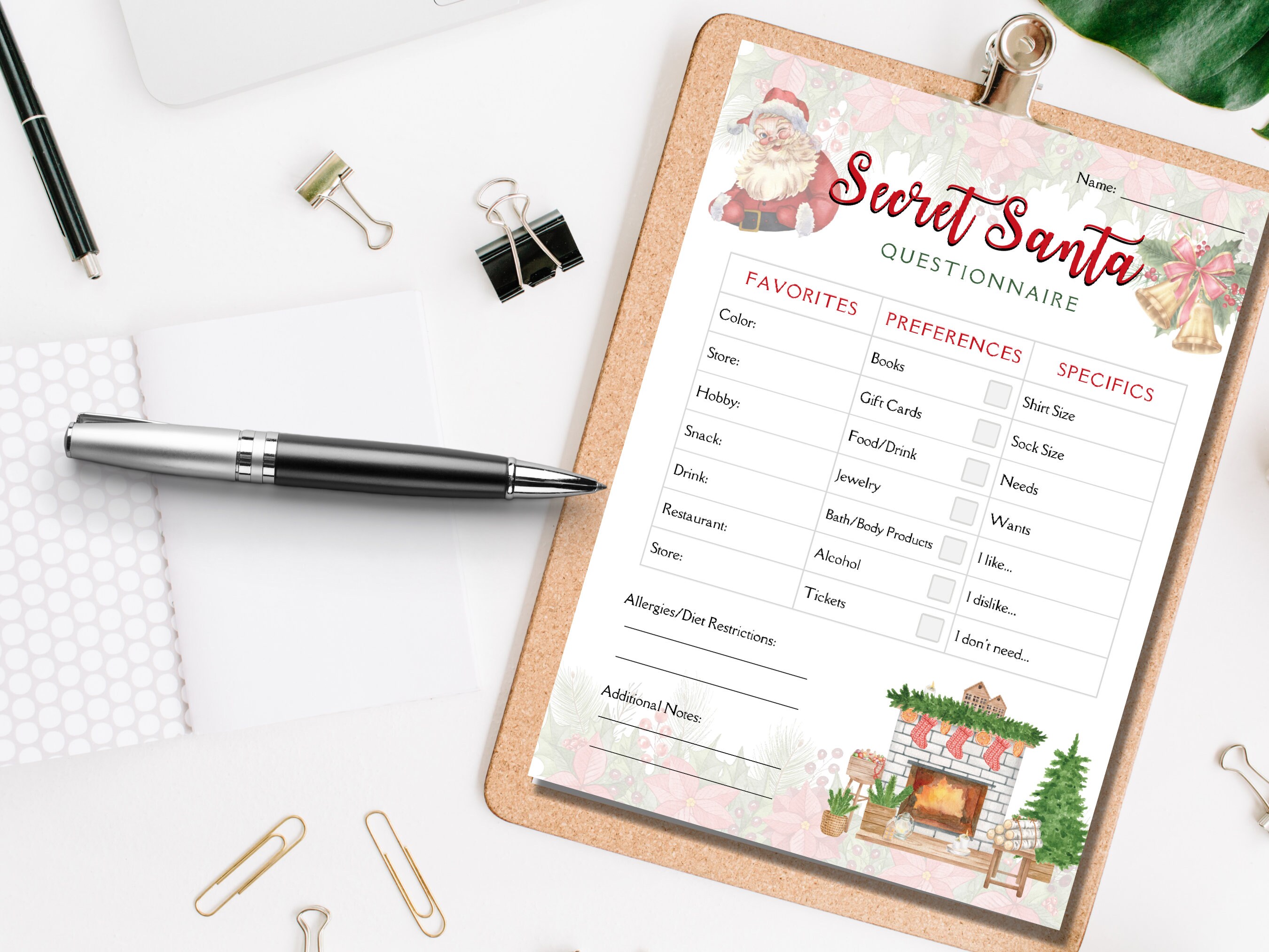 Secret Santa Survey Questionnaire | Gift Exchange Form | Secret Santa ...