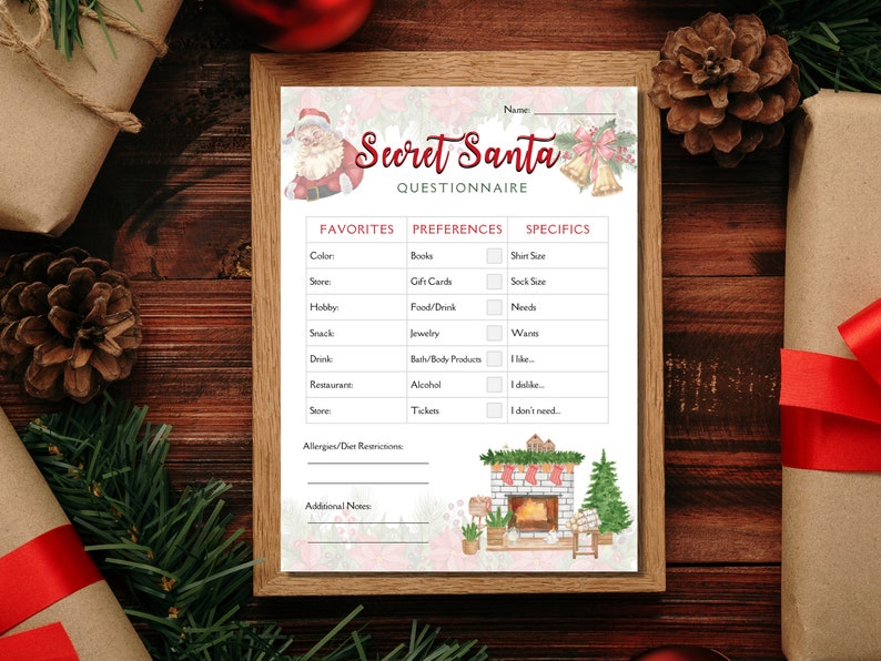 Secret Santa Survey Questionnaire | Gift Exchange Form | Secret Santa ...