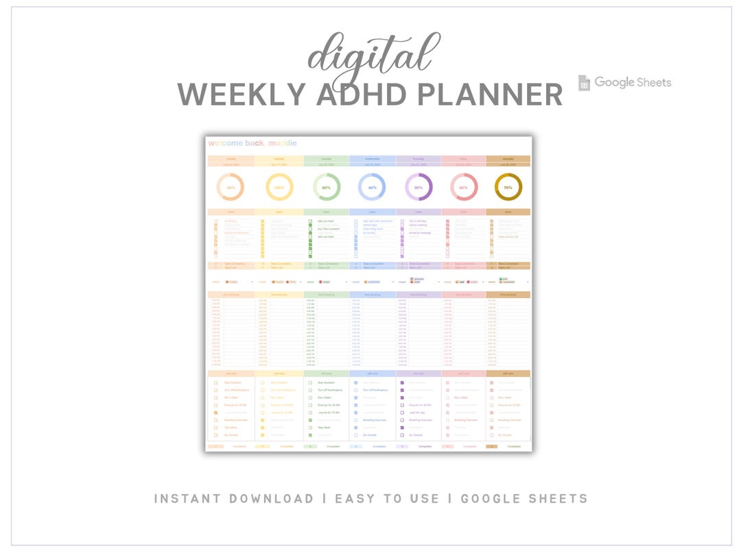 ADHD Weekly Planner Template | Aesthetic Rainbow Task Tracker | Daily ...