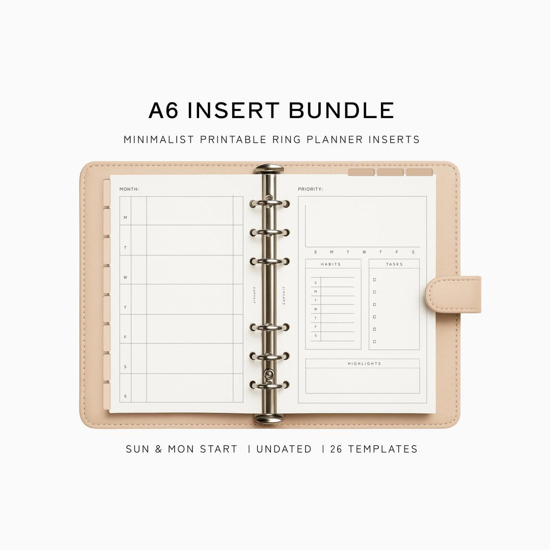 Printable A6 Inserts | Pack of 26 Templates | Ring Planners & Binders ...