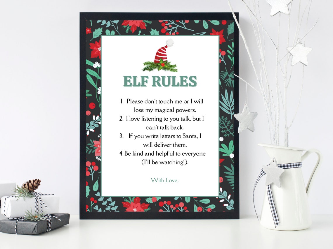 Elf Rules Sign Printable Elf Arrival Shelf Rules Christmas Elf Return ...