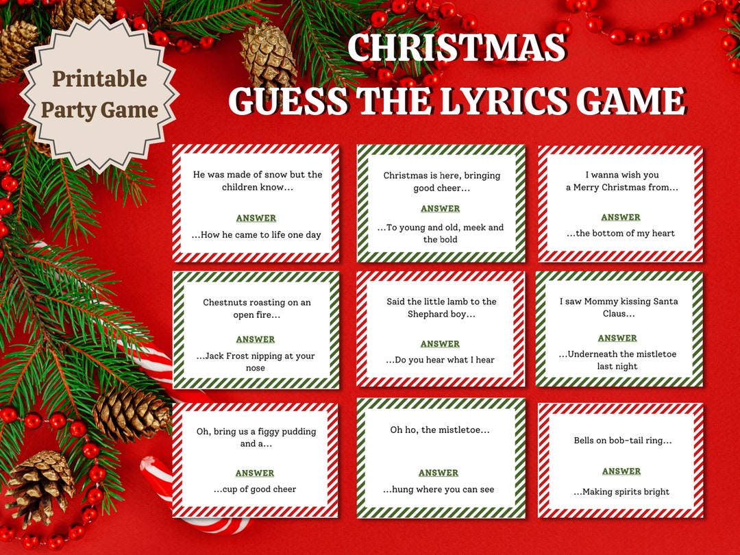 Guess the Lyrics Printable Christmas Party Game | 2022 Holiday Party ...