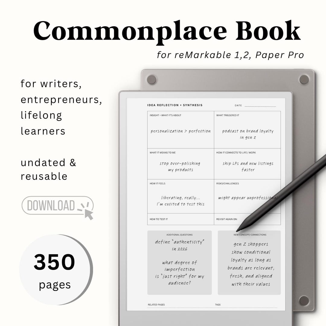 Commonplace Book for Remarkable 1, 2, and Paper Pro | 350+ Pages - Etsy
