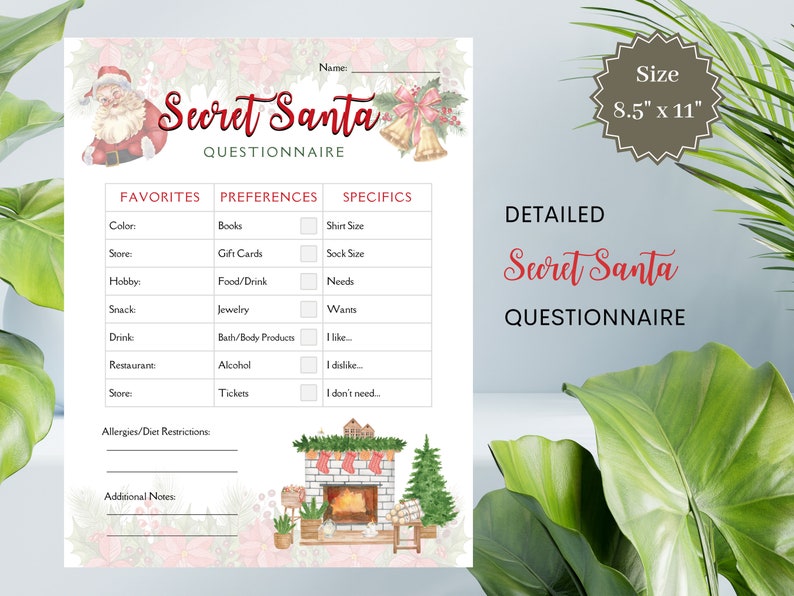 Secret Santa Survey Questionnaire | Gift Exchange Form | Secret Santa ...