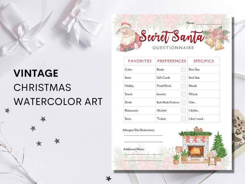 Secret Santa Survey Questionnaire | Gift Exchange Form | Secret Santa ...