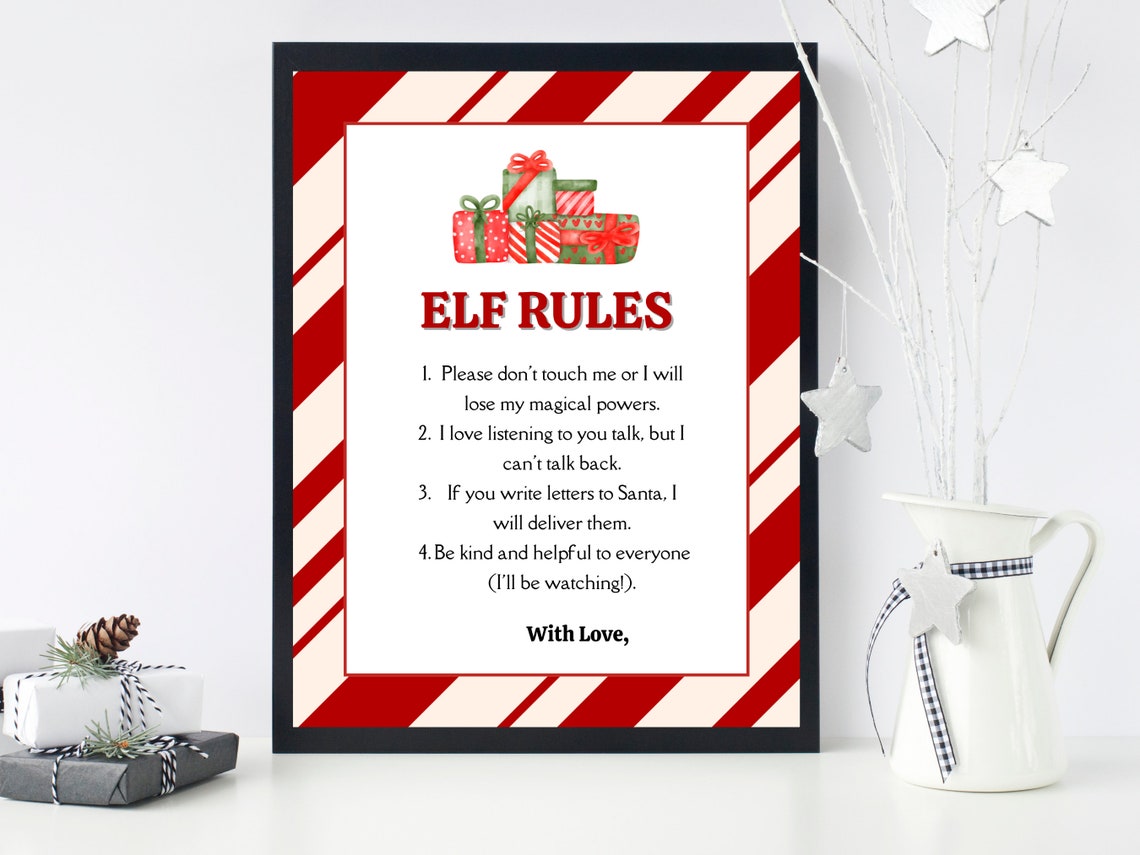 Elf Rules Sign Printable | Elf Arrival Shelf Rules | Christmas Elf ...