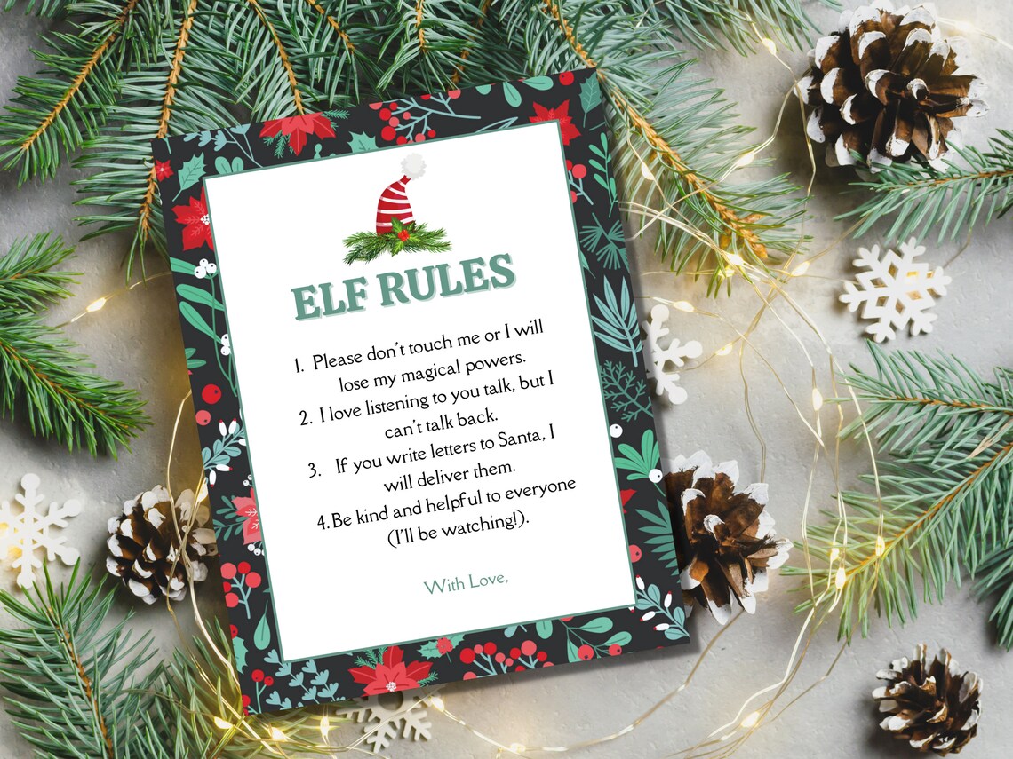 Elf Rules Sign Printable Elf Arrival Shelf Rules Christmas Elf Return ...