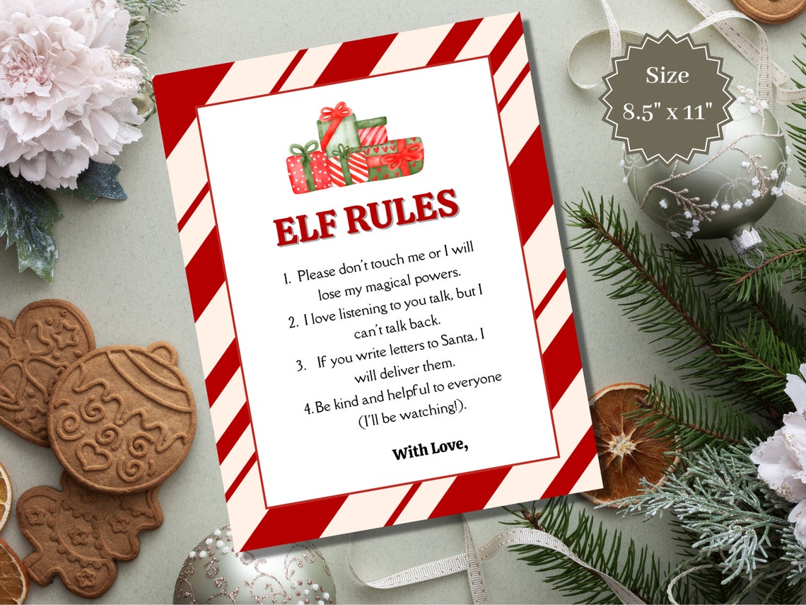 Elf Rules Sign Printable | Elf Arrival Shelf Rules | Christmas Elf ...