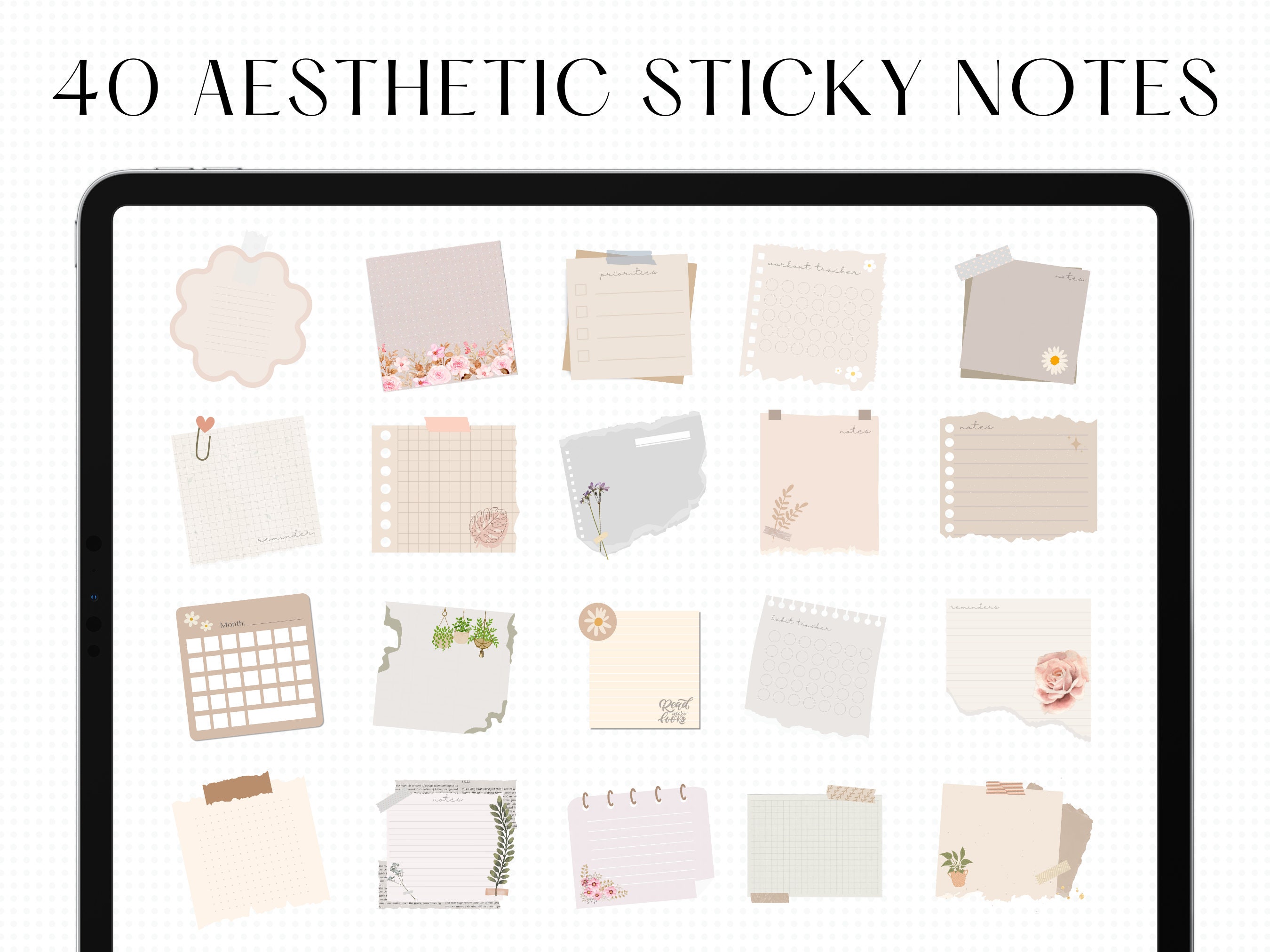 40 Aesthetic Goodnotes Sticky Notes Boho Digital Stickers iPad Stickers ...