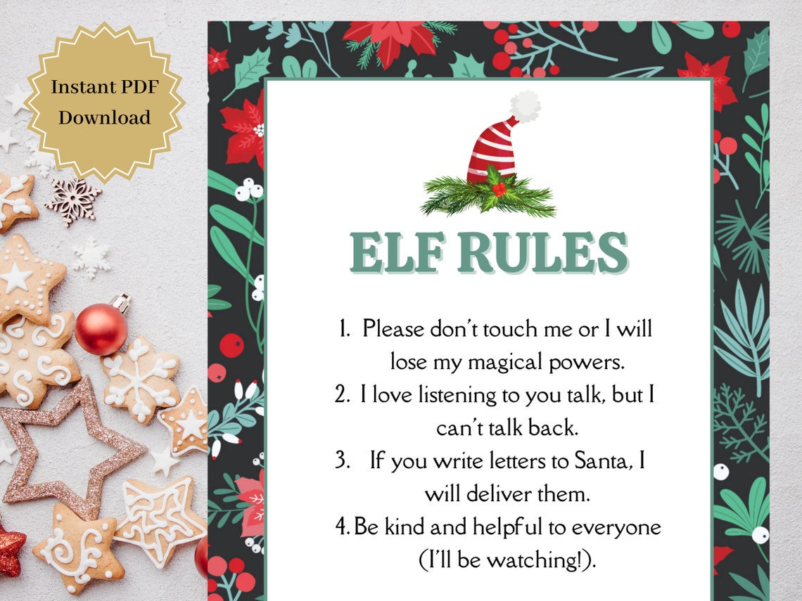 Elf Rules Sign Printable Elf Arrival Shelf Rules Christmas Elf Return ...
