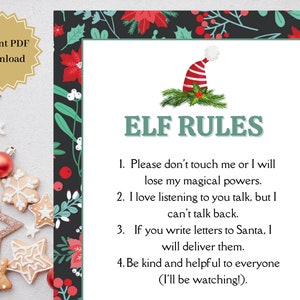 Elf Rules Sign Printable Elf Arrival Shelf Rules Christmas Elf Return ...