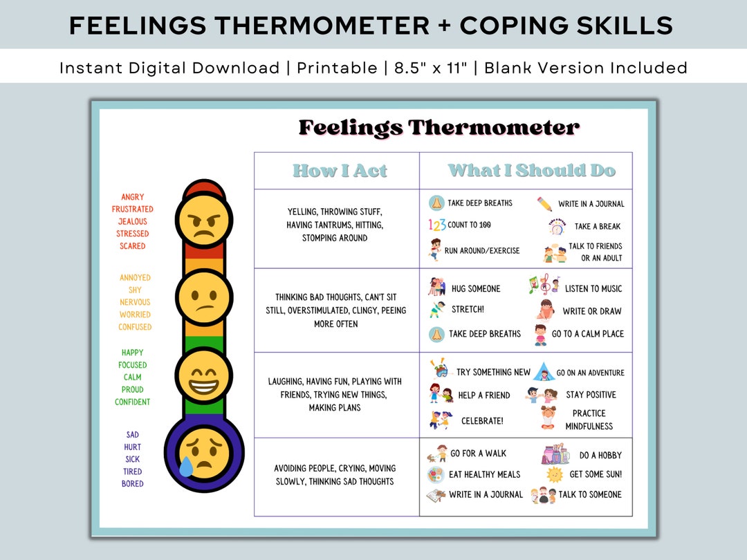 Feelings Thermometer Chart Emotions Poster for Kids Feelings Chart With ...