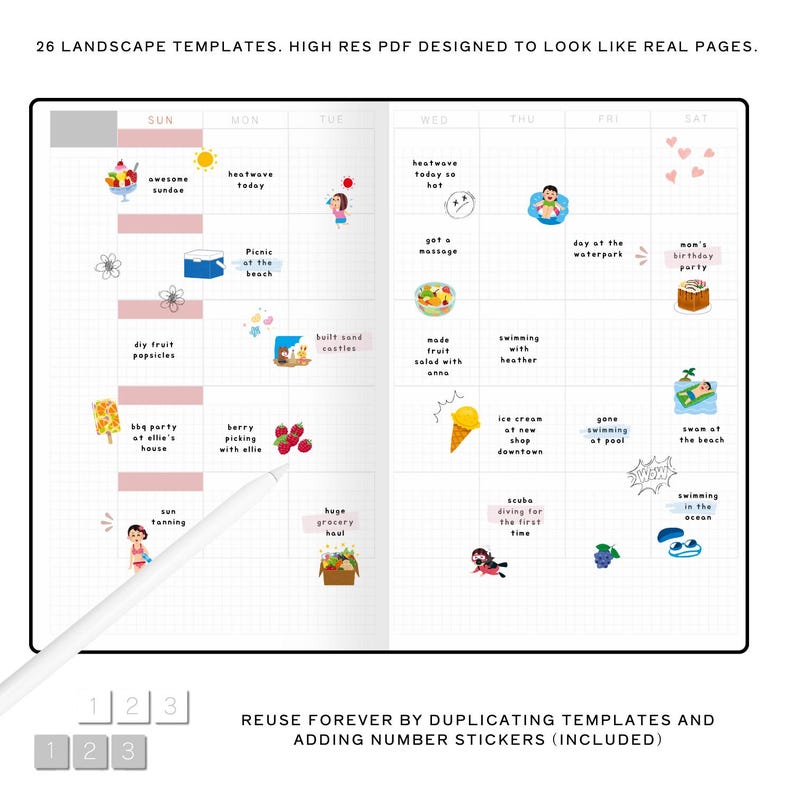 Undated Hobonichi Inspired Digital Planner 26 Templates| Landscape ...