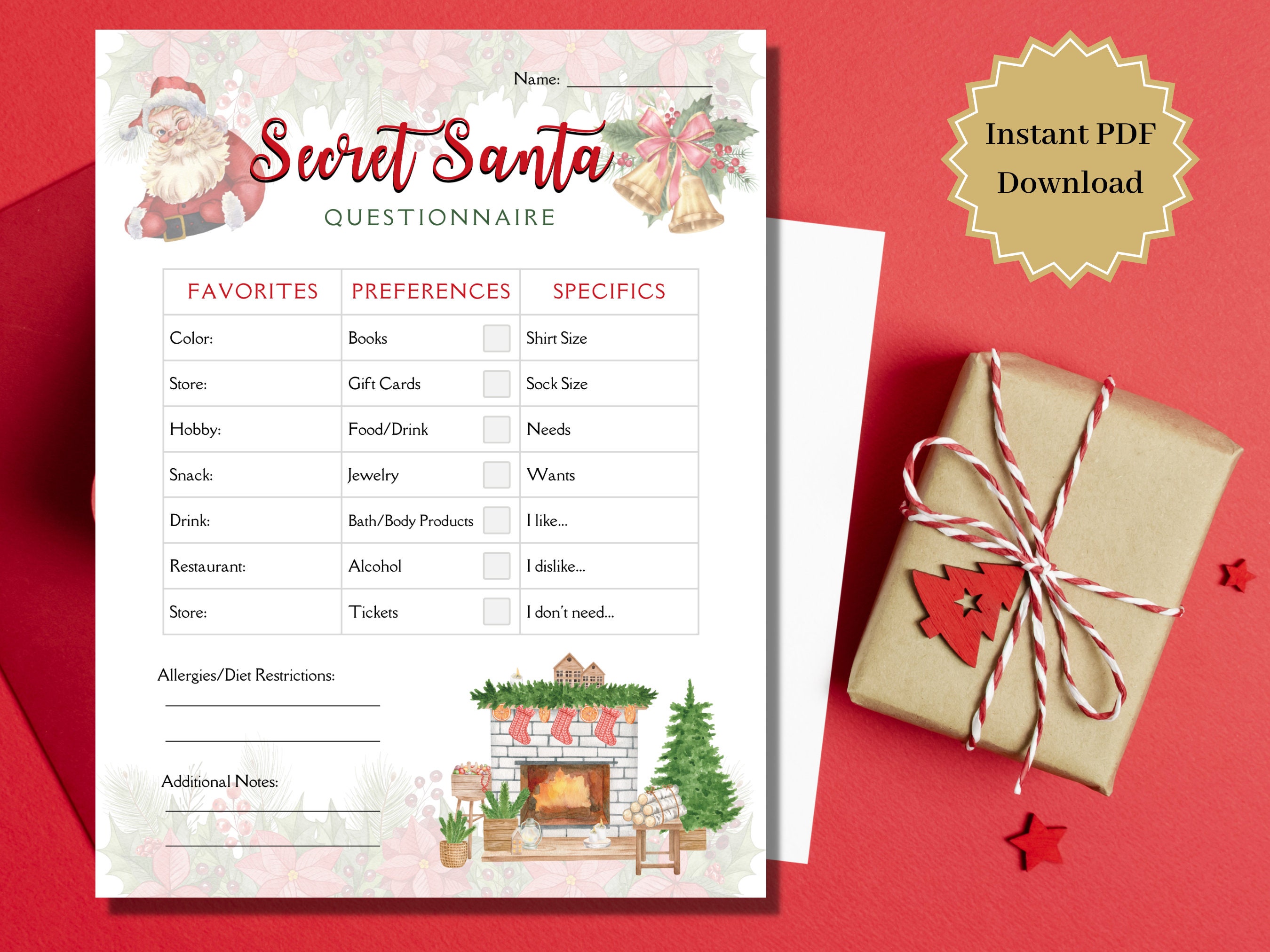 Secret Santa Survey Questionnaire | Gift Exchange Form | Secret Santa ...